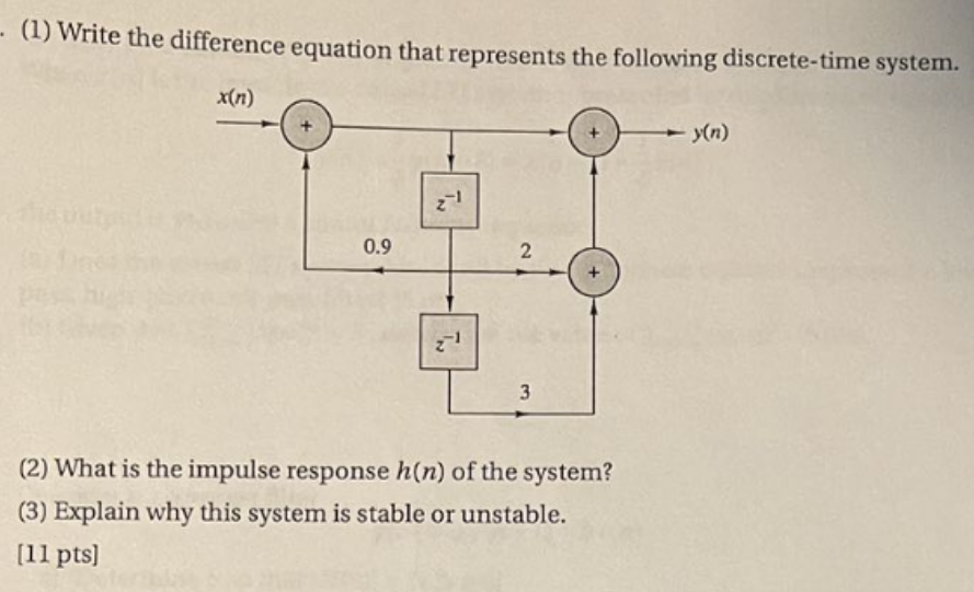 Solved (1) Write the difference equation that represents the | Chegg.com