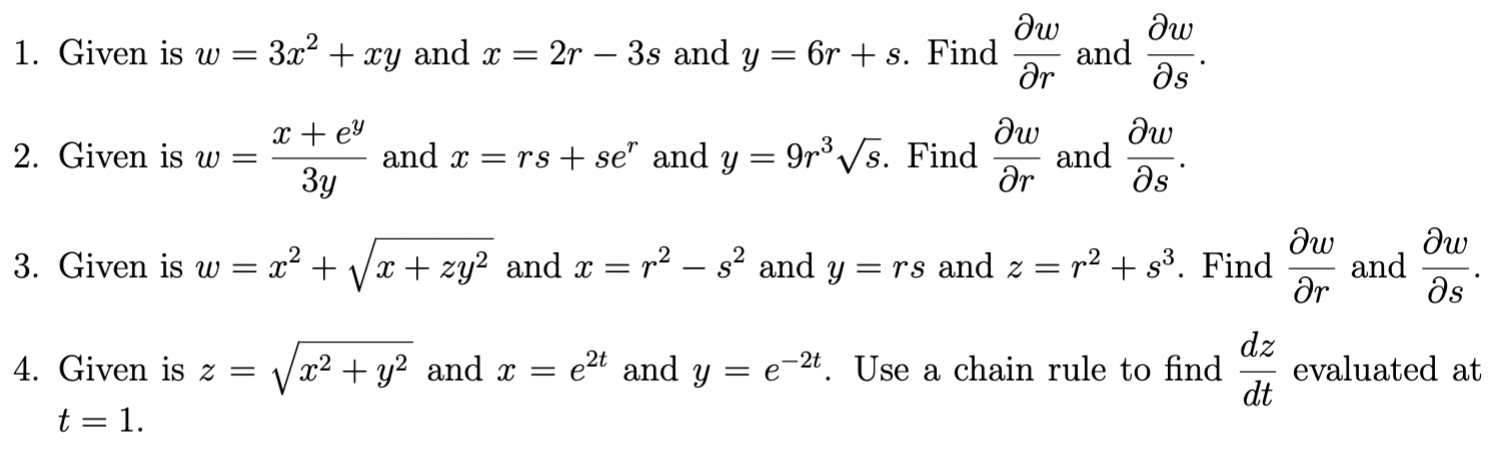 Solved aw aw 1. Given is w = 3x2 + xy and x = - 2r – 3s and | Chegg.com