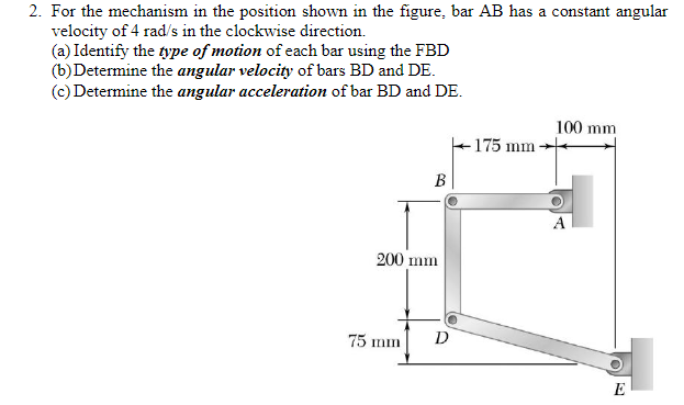 Solved 2. For the mechanism in the position shown in the | Chegg.com