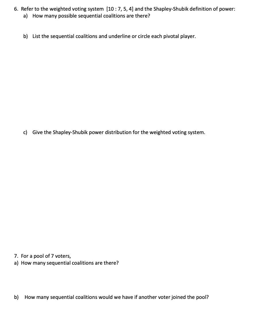 Solved 5. Refer to the weighted voting system [28:17, 14, 6, | Chegg.com