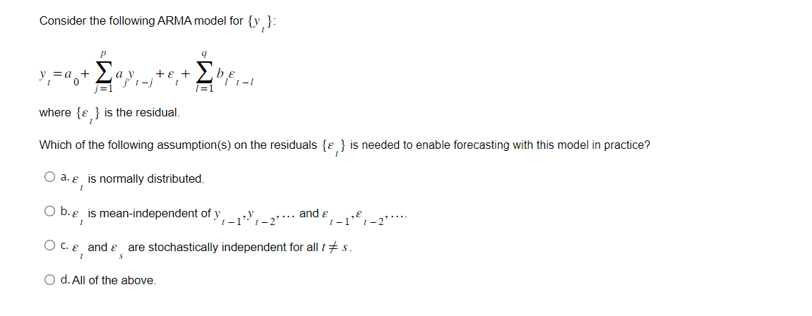 Solved Consider the following ARMA model for {yt} : | Chegg.com Solved Consider the following ARMA model for {yt} : | Chegg.com