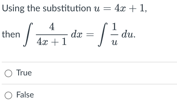 Solved Using the substitution u=4x+1,then | Chegg.com