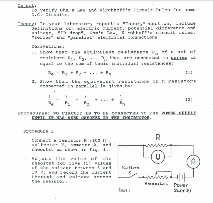 Solved Object: To verify Ohm's Law and Kirchhoff's Circuit | Chegg.com