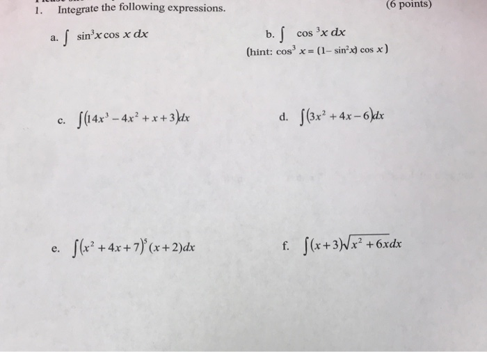 Solved 1. Integrate the following expressions. 6 points) b. | Chegg.com