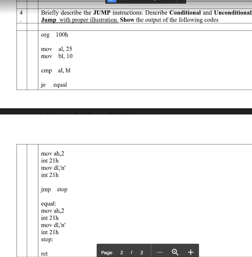 Solved 4 Briefly describe the JUMP instructions. Describe | Chegg.com