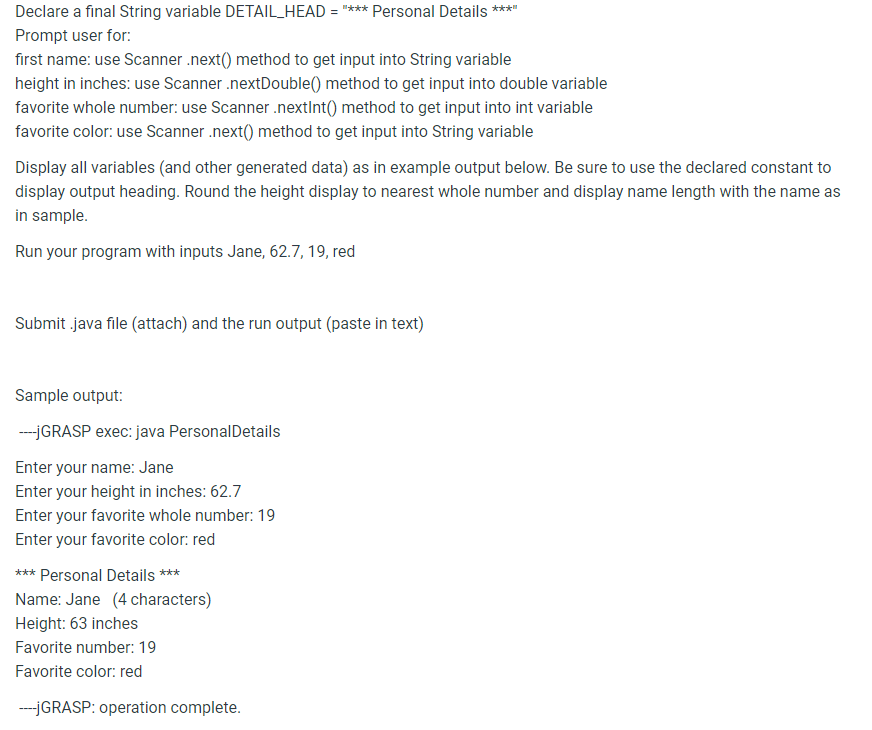 Solved Prompt user for: first name: use Scanner .next() | Chegg.com