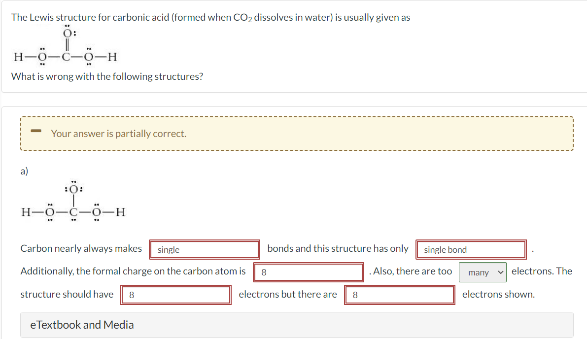 Solved The Lewis structure for carbonic acid (formed when | Chegg.com