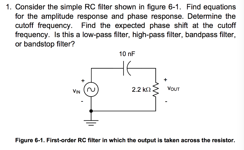 Solved 1. Consider the simple RC filter shown in figure 6-1. | Chegg.com