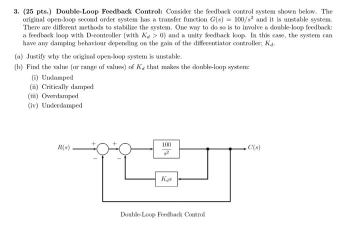3. (25 pts.) Double-Loop Feedback Control: Consider | Chegg.com
