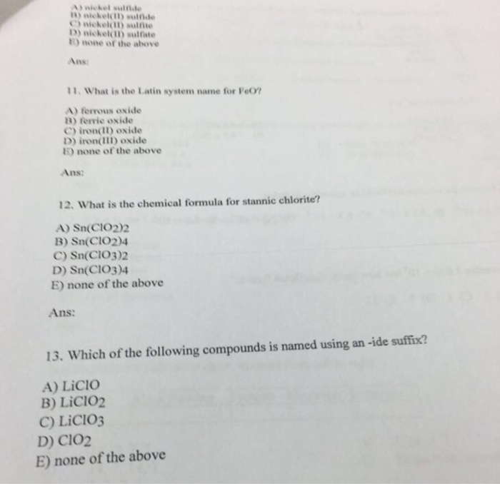 Solved What is the Latin system name for FeO? A) ferrous | Chegg.com