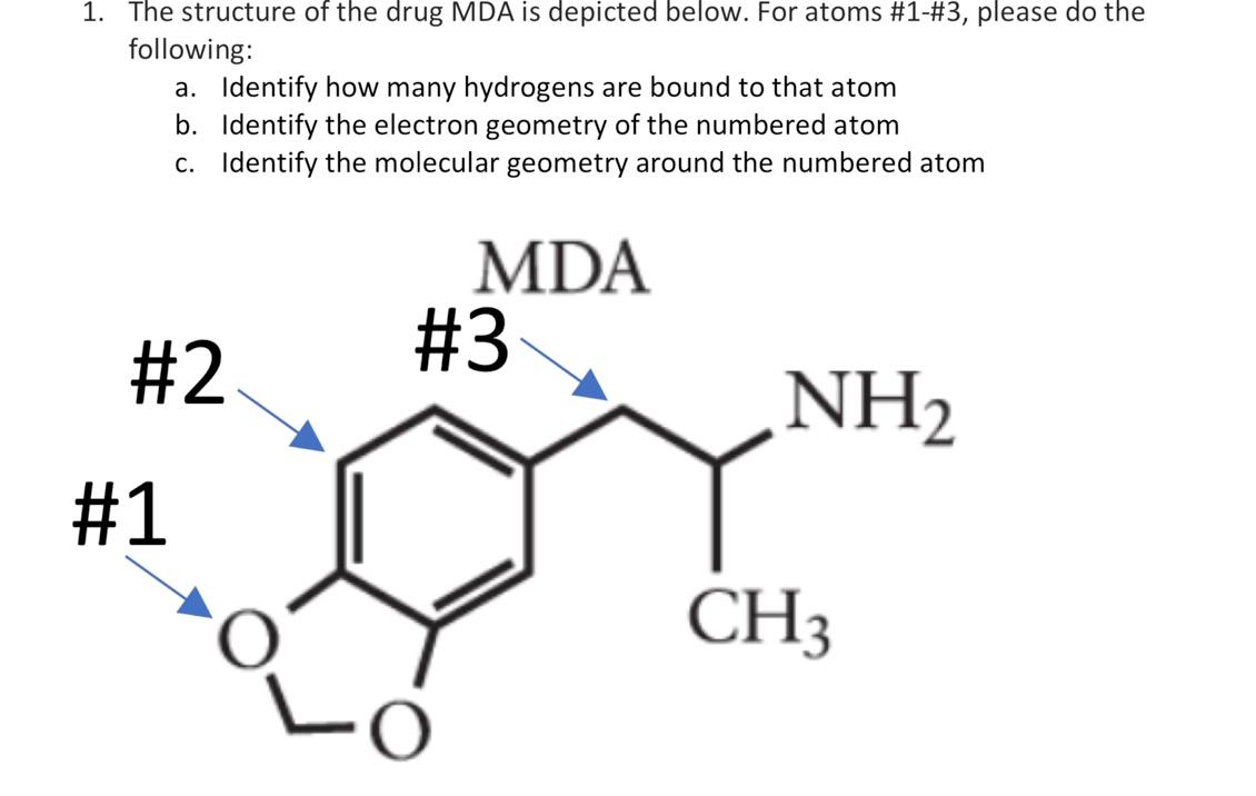 Solved 1. The structure of the drug MDA is depicted below. | Chegg.com