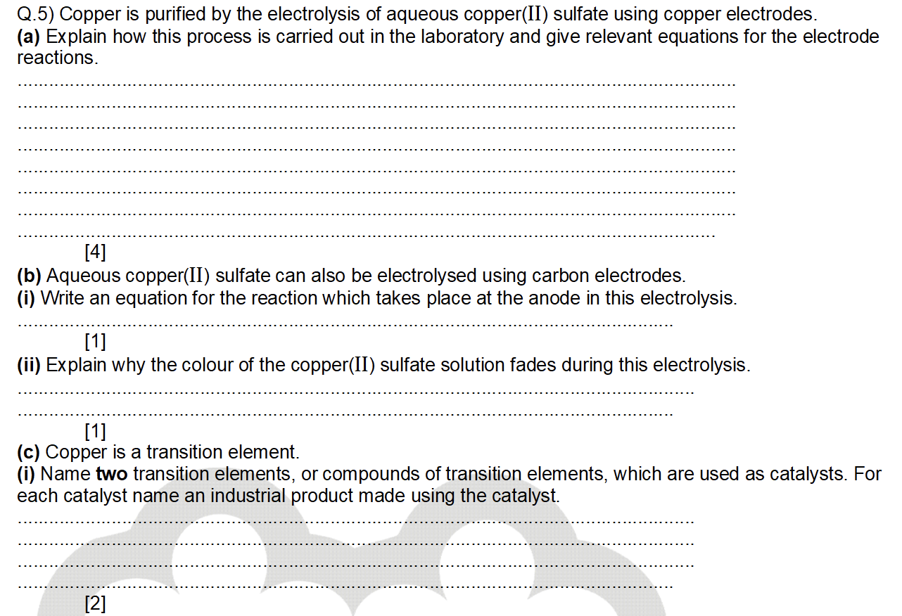 Solved Q.5) Copper is purified by the electrolysis of | Chegg.com