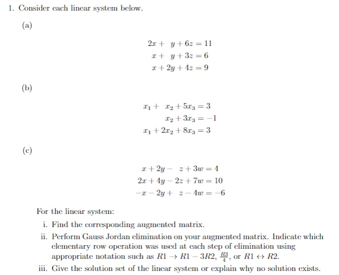 Solved 1. Consider each linear system below. (a) | Chegg.com
