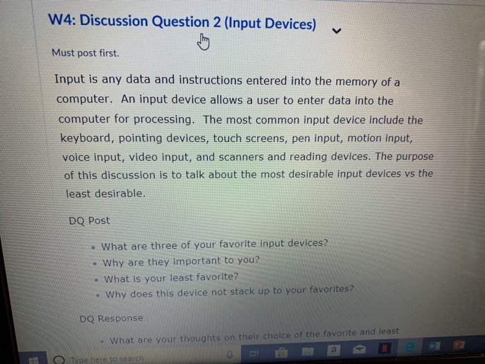 Solved W4: Discussion Question 2 (Input Devices) Must post | Chegg.com