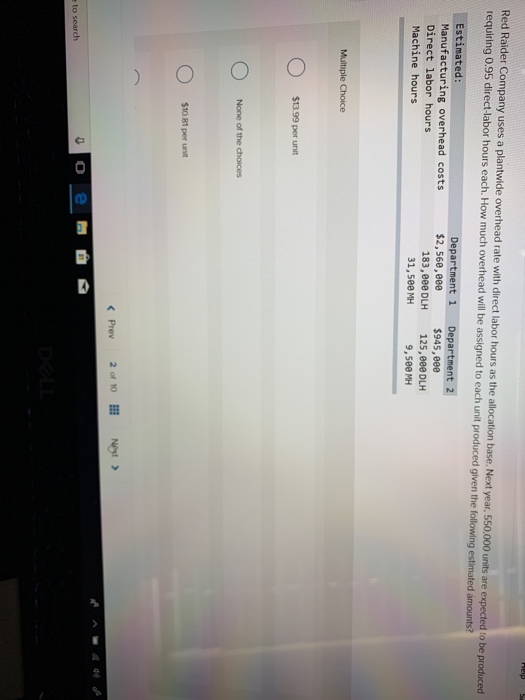 Solved Red Raider Company uses a plantwide overhead rate | Chegg.com