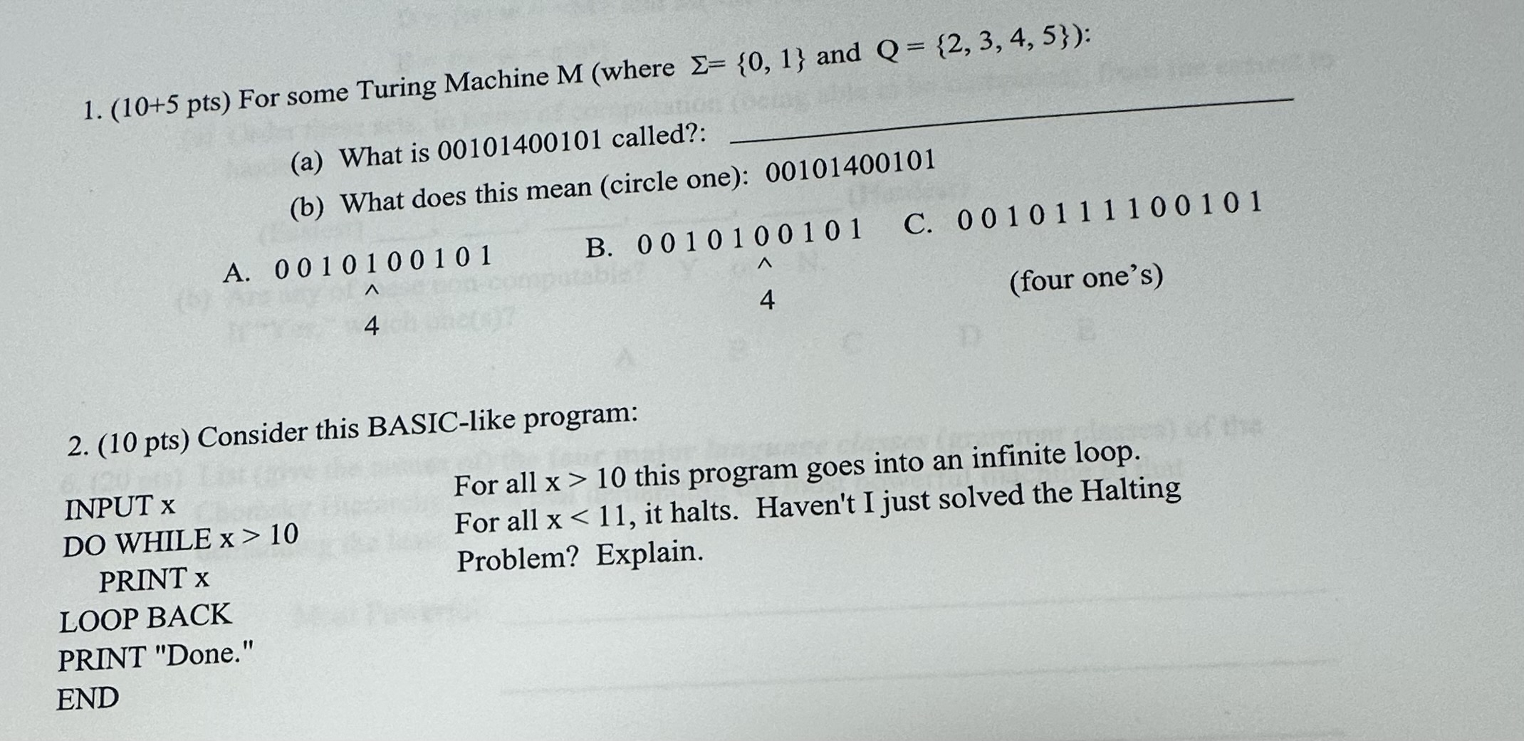 Solved pts) ﻿For some Turing Machine M (where Σ={0,1} ﻿and | Chegg.com