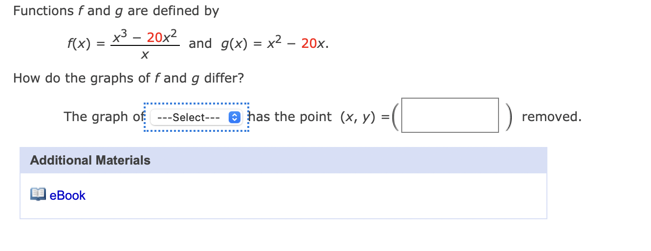 Solved Functions f and g are defined by f(x)=xx3−20x2 and | Chegg.com