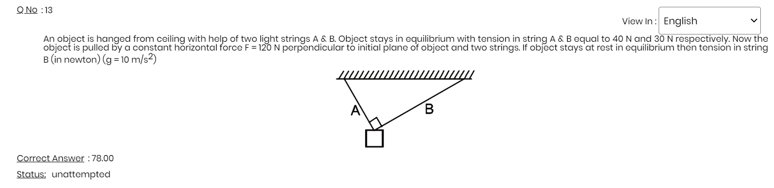 Solved View In An object is hanged from ceiling with help of | Chegg.com