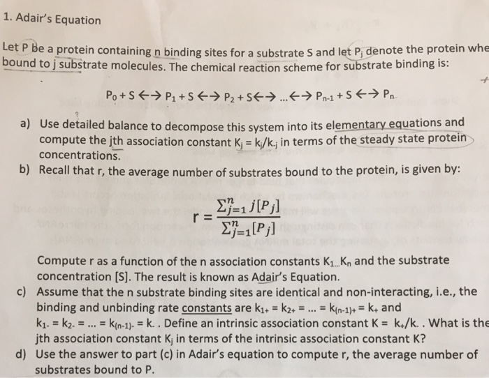 Adair's Equation Let P be a protein containing n | Chegg.com
