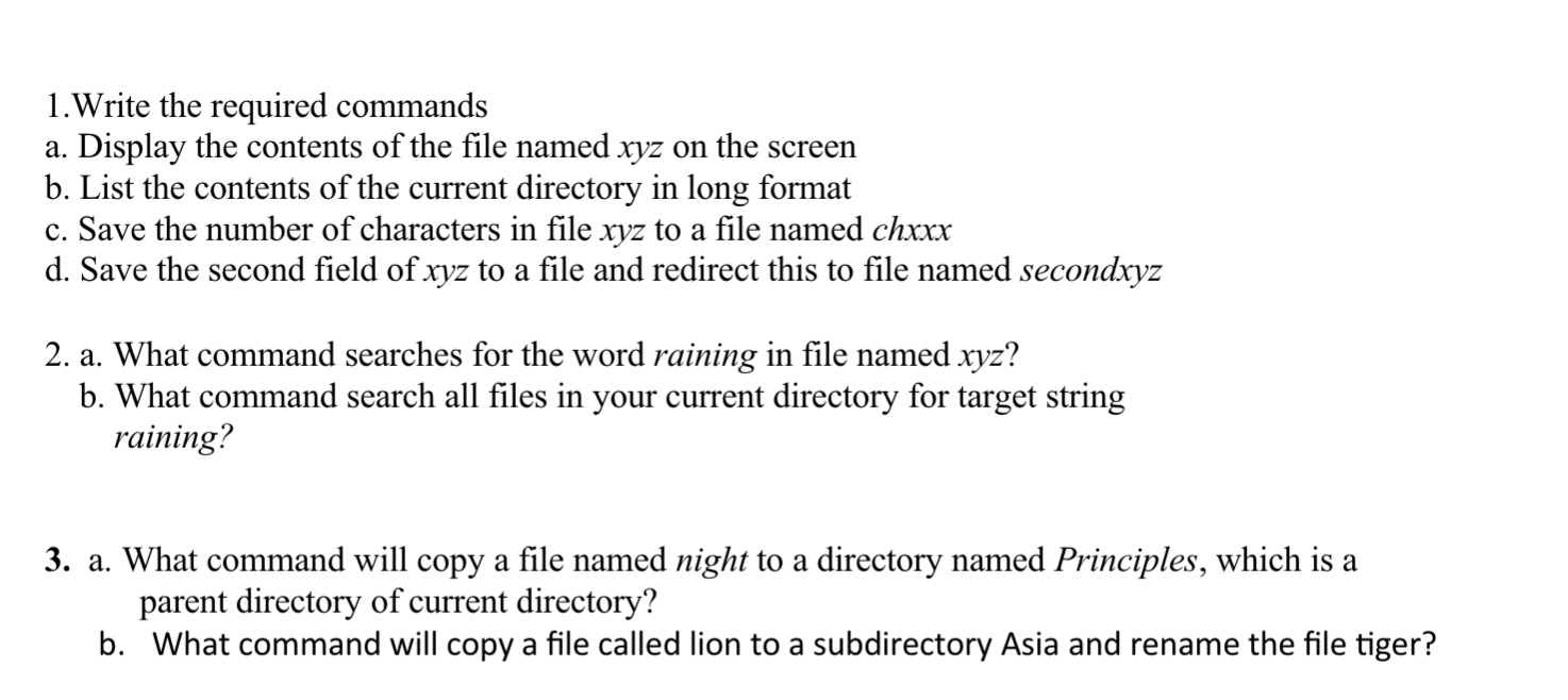 Solved 1.Write the required commands a. Display the contents | Chegg.com