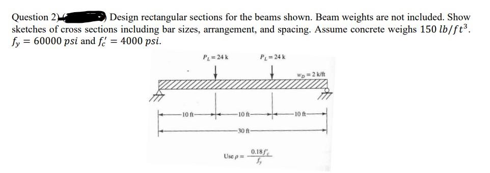 Solved Question 2 Design rectangular sections for the beams | Chegg.com