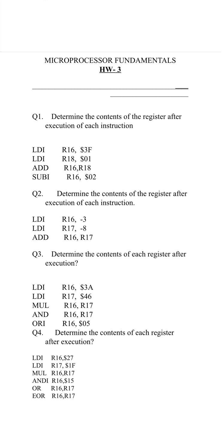Solved MICROPROCESSOR FUNDAMENTALS HW-3 Q1. Determine the | Chegg.com