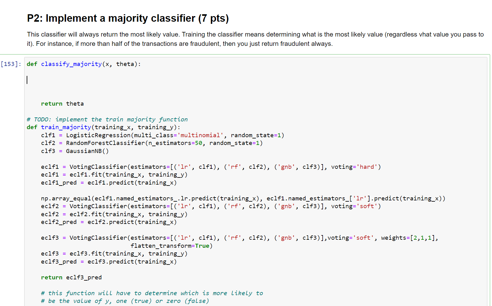Solved P2: Implement a majority classifier (7 pts) This | Chegg.com