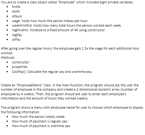 Solved You are to create a class object called "Employee" | Chegg.com