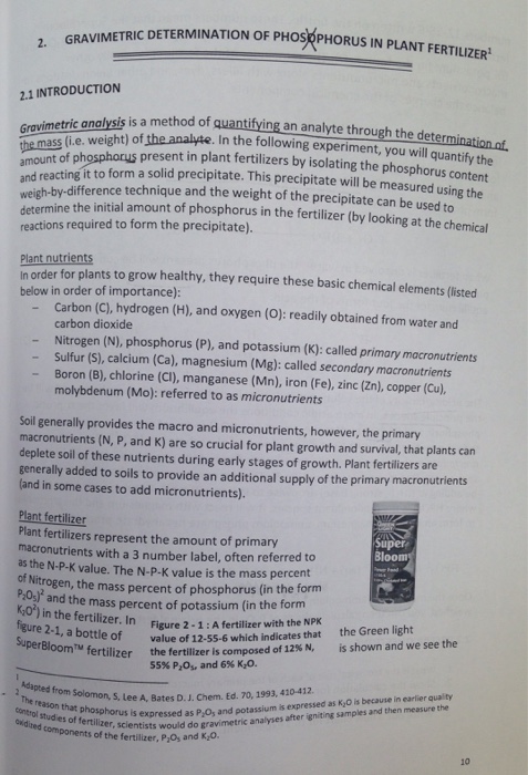 Solved GRAVIMETRIC DETERMINATION OF PH OSRPHORUS IN PLANT | Chegg.com