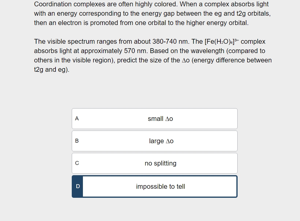 Solved Coordination complexes are often highly colored. When | Chegg.com