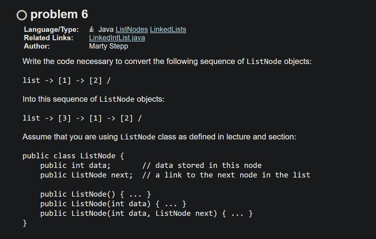 Solved O problem 7 Language Type: Java ListNodes Linked | Chegg.com