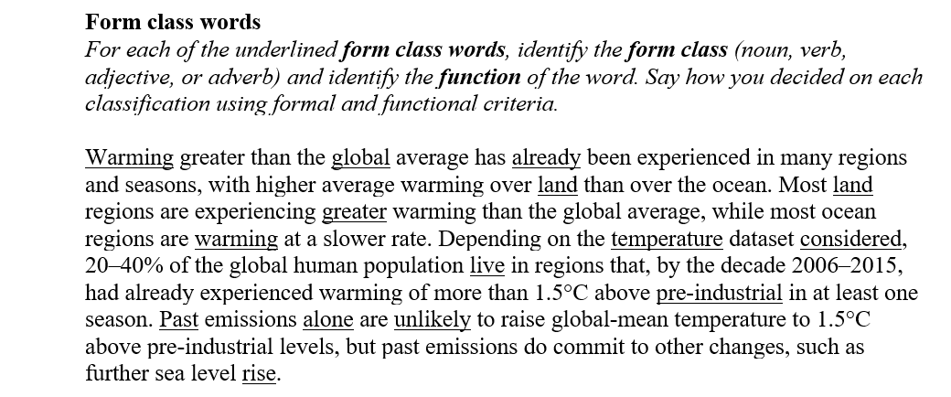 Form class words For each of the underlined form | Chegg.com