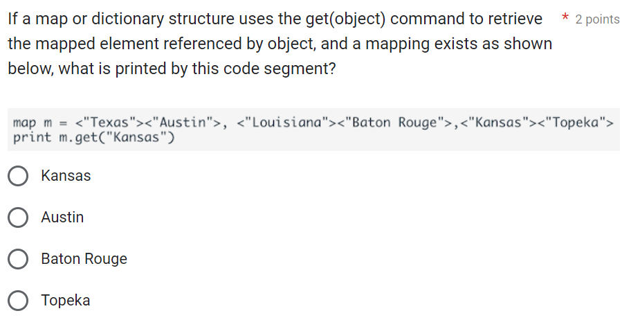 Solved If a map or dictionary structure uses the get(object) | Chegg.com