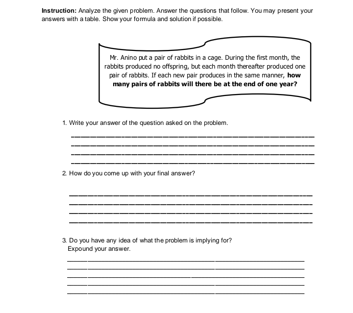 Solved Instruction: Analyze the given problem. Answer the | Chegg.com