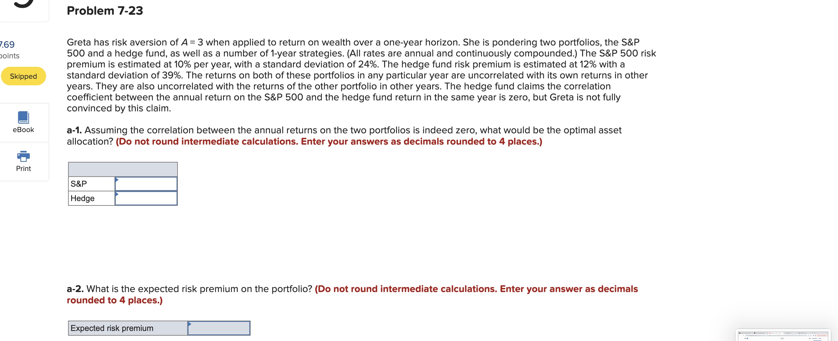 Solved Greta has risk aversion of A=3 when applied to return | Chegg.com