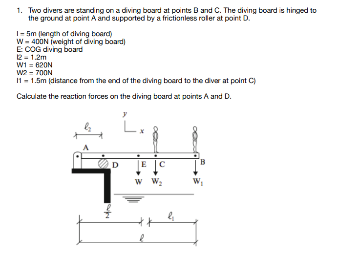 Solved 1. Two divers are standing on a diving board at | Chegg.com