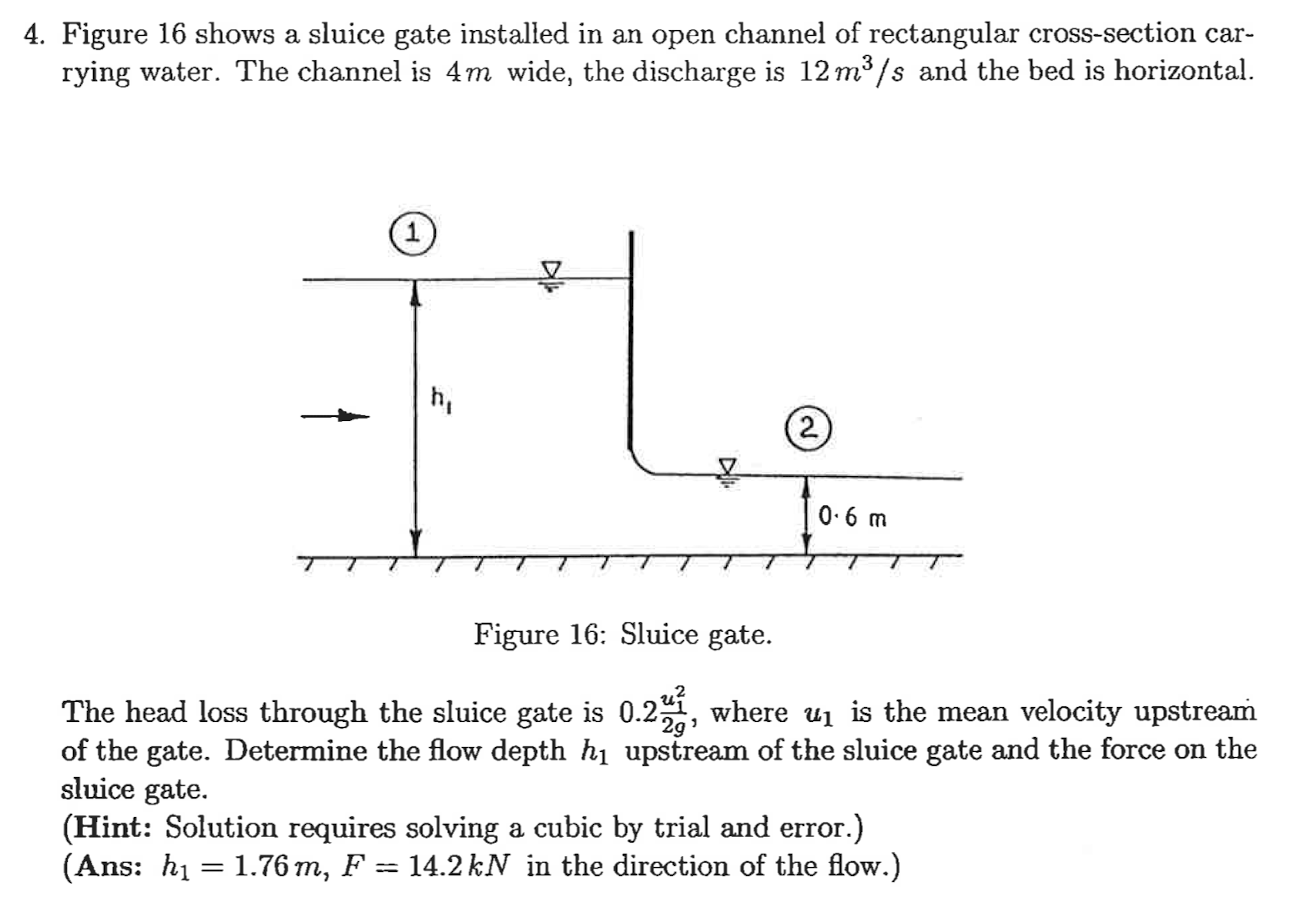 Solved 4. Figure 16 shows a sluice gate installed in an open | Chegg.com