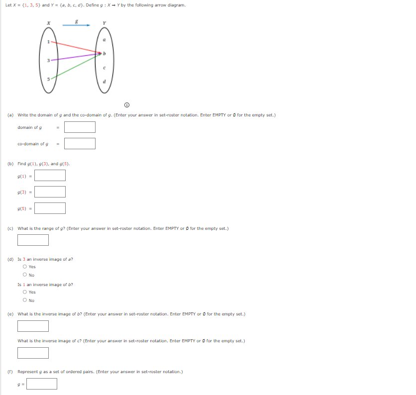 Solved Let X = (1, 3, 5) and Y= (a, b, c, d). Define g: XY | Chegg.com