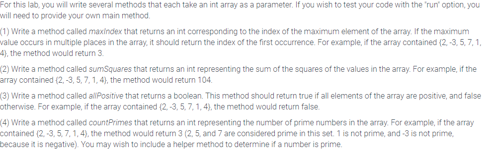 Solved For this lab, you will write several methods that | Chegg.com