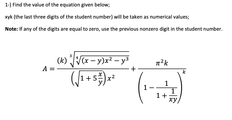 Solved 1-) Find the value of the equation given below; xyk | Chegg.com
