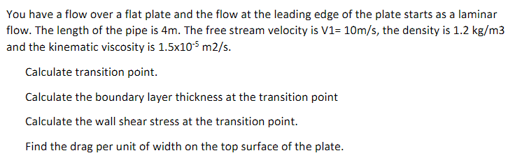 Solved You have a flow over a flat plate and the flow at the | Chegg.com