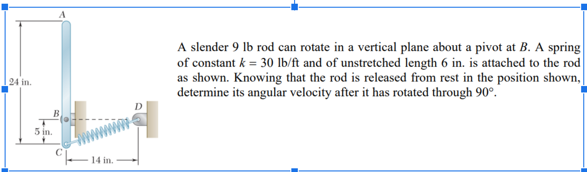 Solved A slender 9lb rod can rotate in a vertical plane | Chegg.com
