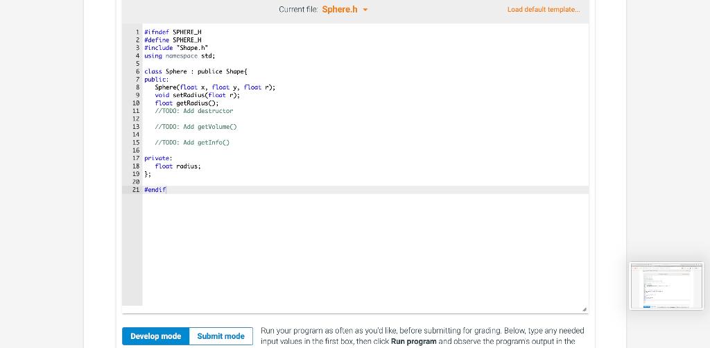Solved Current file Sphere.cpp Load default template. fixed | Chegg.com