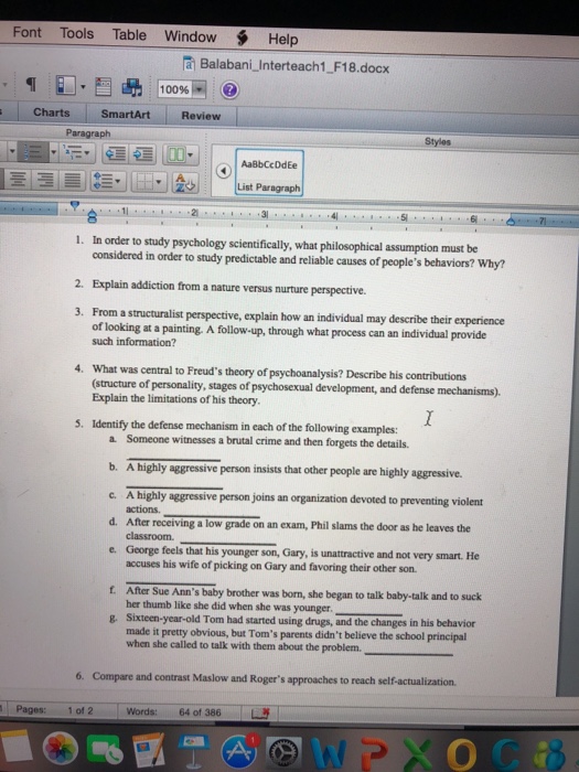 Solved Font Tools Table Window Help a Balabani Interteach1 | Chegg.com