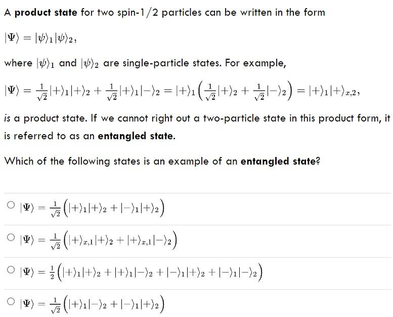 Solved A product state for two spin- 1/2 particles can be | Chegg.com