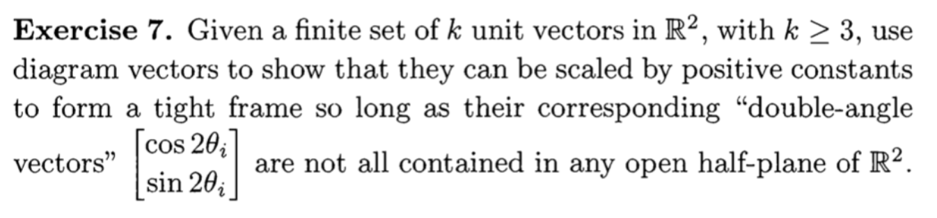 Exercise 7. Given a finite set of k unit vectors in | Chegg.com
