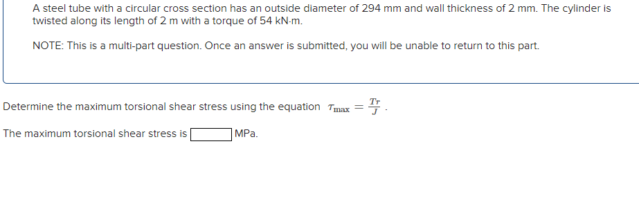 Solved A steel tube with a circular cross section has an | Chegg.com