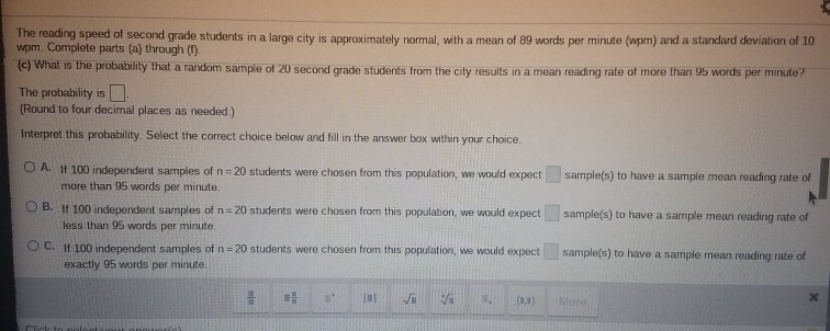 Solved The reading speed of second grade students in a large | Chegg.com