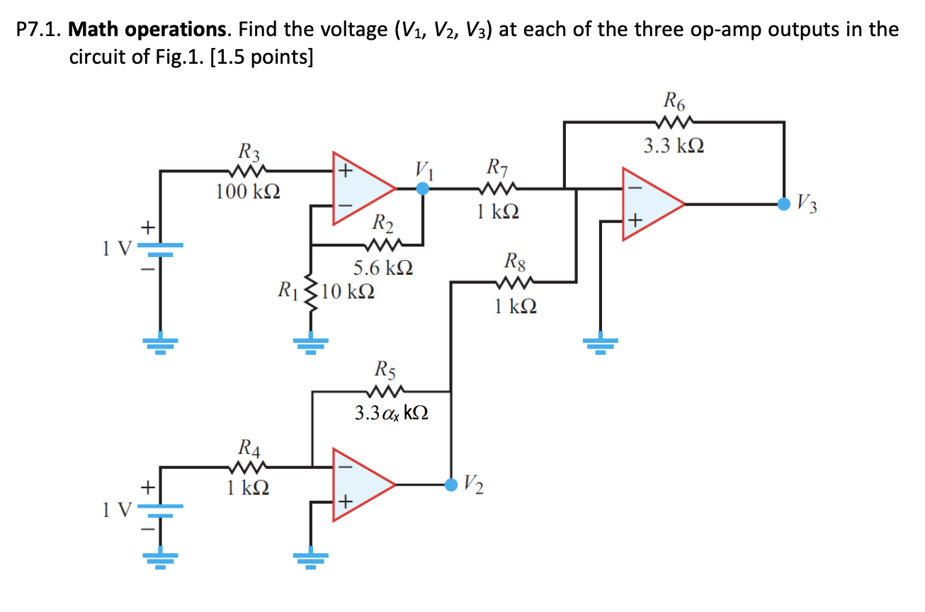 Solved 7.1. Math operations. Find the voltage (V1,V2,V3) at | Chegg.com