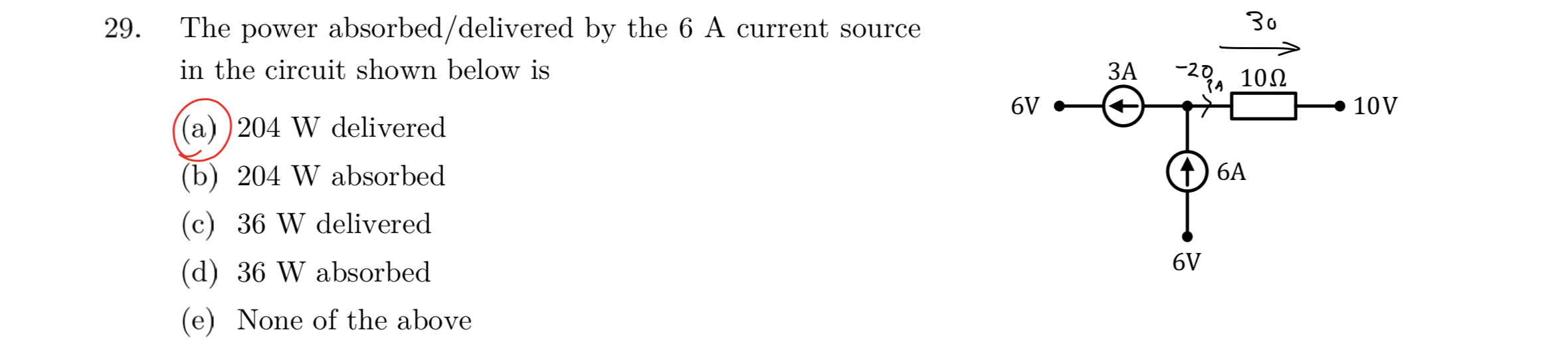 Solved 29. The power absorbed/delivered by the \\( 6 | Chegg.com